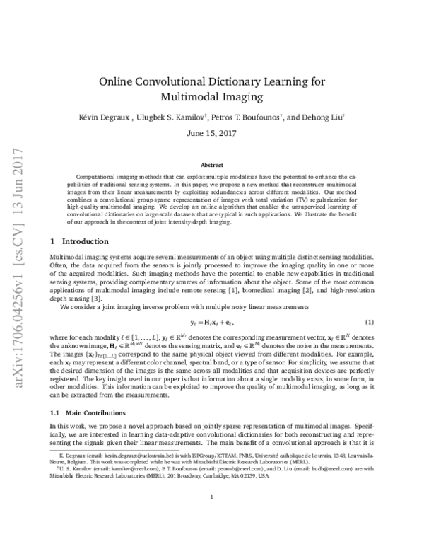 (PDF) Online convolutional dictionary learning for multimodal imaging