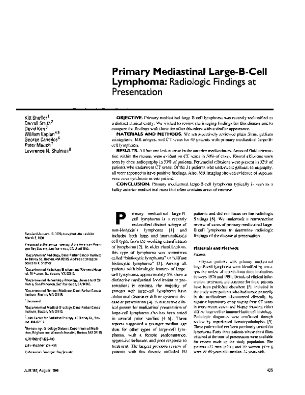 (PDF) Primary mediastinal large-B-cell lymphoma: radiologic findings at presentation