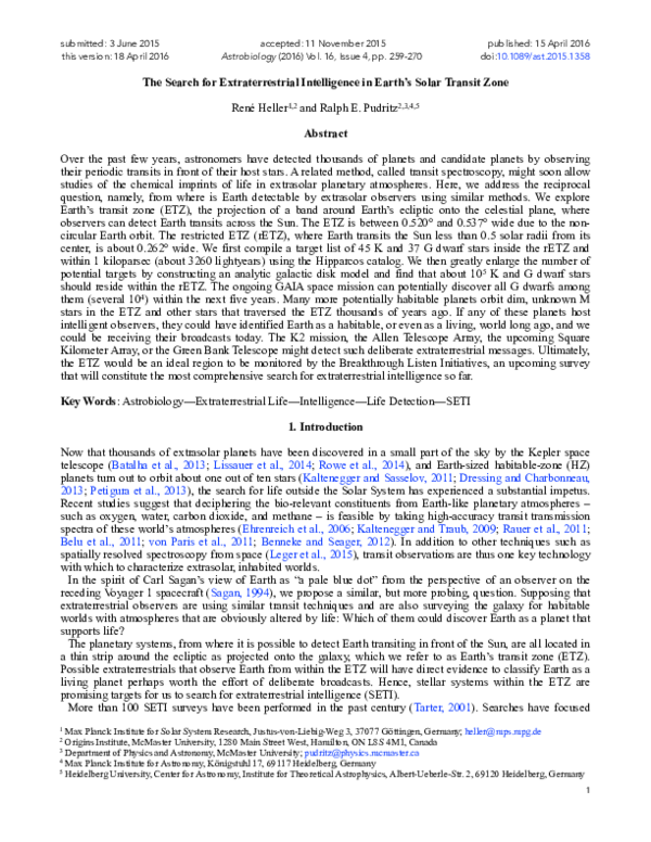 (PDF) The Search for Extraterrestrial Intelligence in Earth's Solar ...