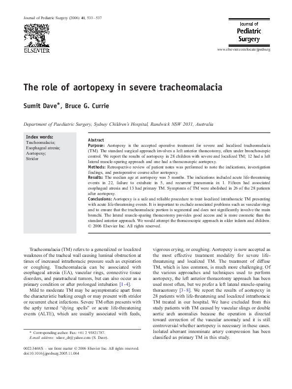 (PDF) The role of aortopexy in severe tracheomalacia