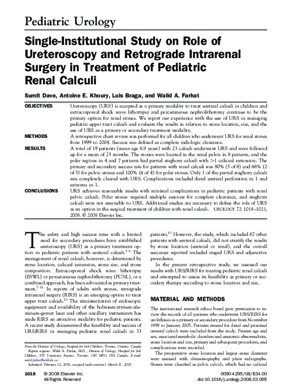 (PDF) Single-Institutional Study on Role of Ureteroscopy and Retrograde ...