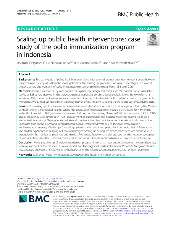 (PDF) Scaling up public health interventions: case study of the polio ...