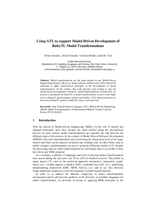 Pdf Using Atl To Support Model Driven Development Of Rubytl Model Transformations