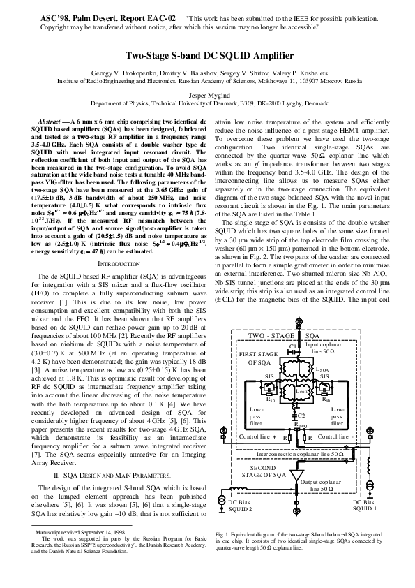 (PDF) Two-stage S-band DC SQUID amplifier