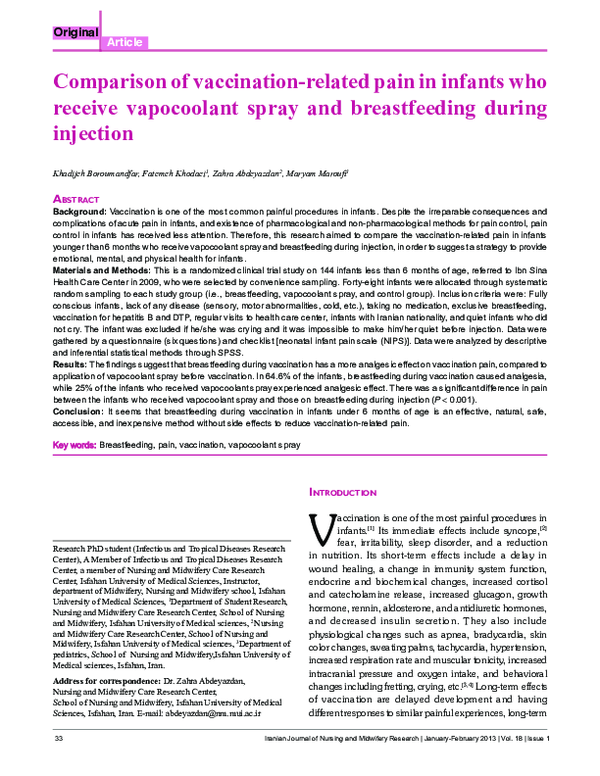 (PDF) Comparison of vaccination-related pain in infants who receive ...