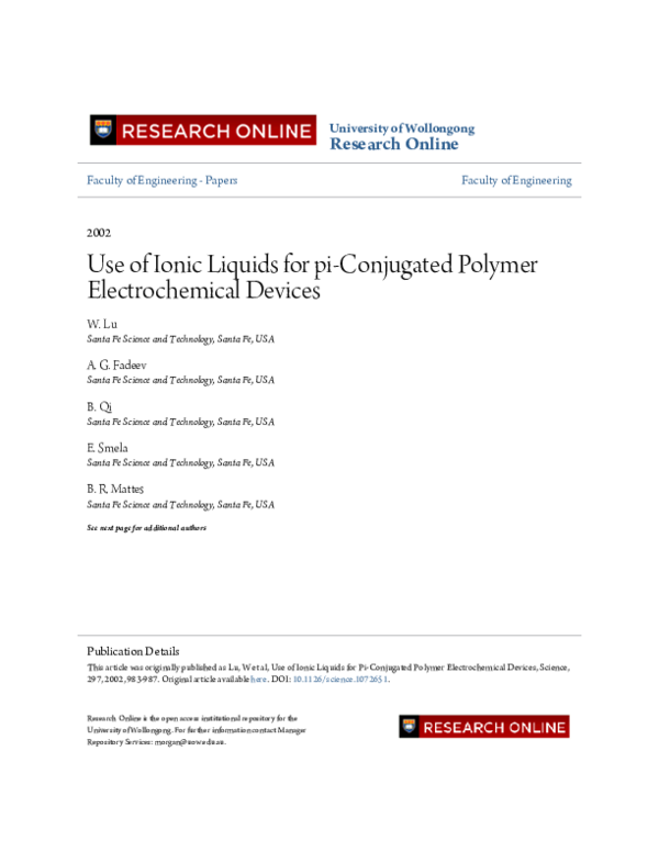 (PDF) Use of ionic liquids for pi-conjugated polymer electrochemical ...