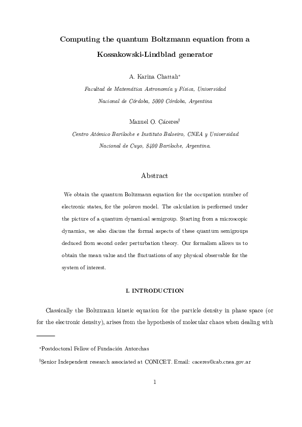 (PDF) Computing the quantum Boltzmann equation from a Kossakowski ...