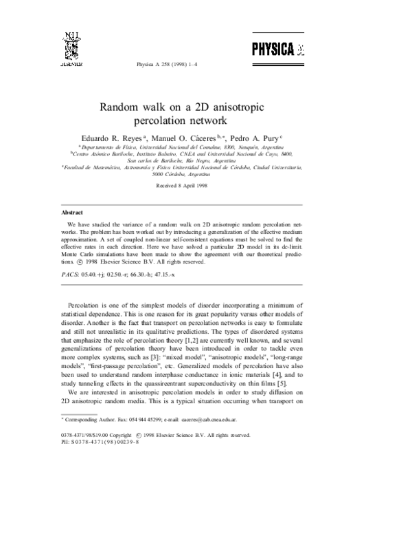 (PDF) Random walk on a 2D anisotropic percolation network