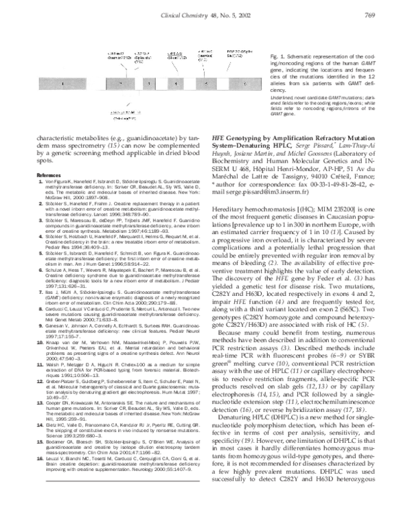 Pdf Hfe Genotyping By Amplification Refractory Mutation System Denaturing Hplc