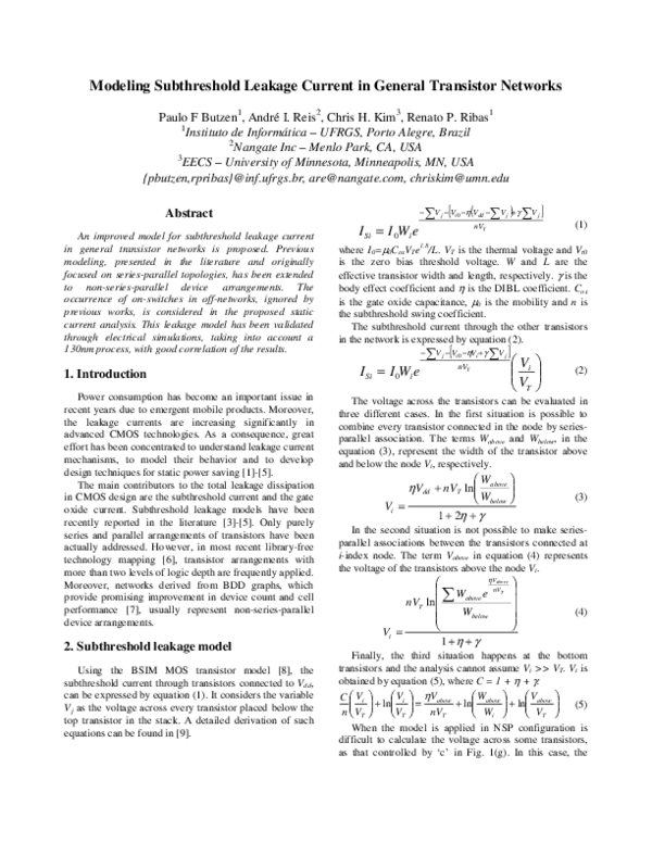 (PDF) Modeling Subthreshold Leakage Current in General Transistor Networks