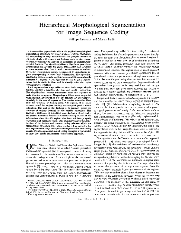 (PDF) Hierarchical morphological segmentation for image sequence coding