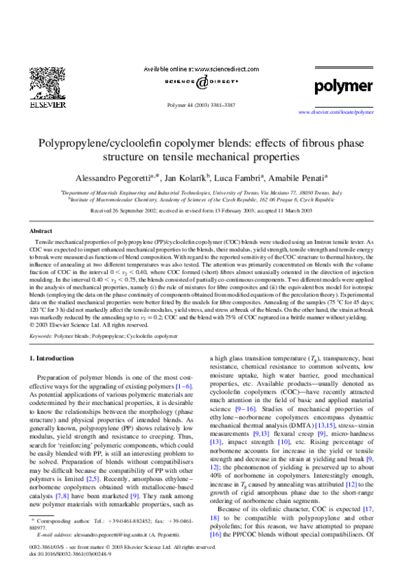 (PDF) Polypropylene/cycloolefin copolymer blends: effects of fibrous ...