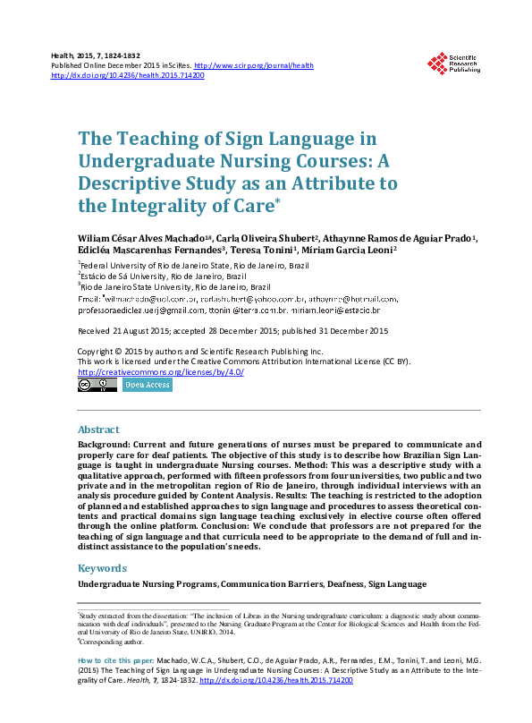 (PDF) The Teaching of Sign Language in Undergraduate Nursing Courses: A ...