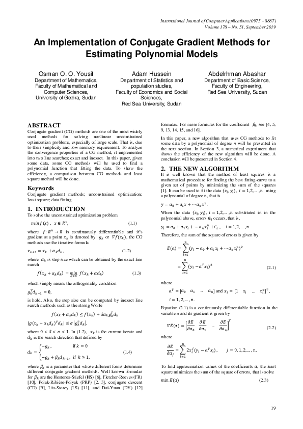 Pdf An Implementation Of Conjugate Gradient Methods For Estimating Polynomial Models