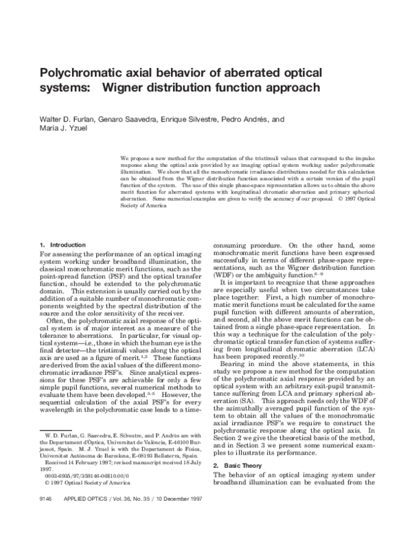 (PDF) Polychromatic axial behavior of aberrated optical systems: Wigner distribution function ...