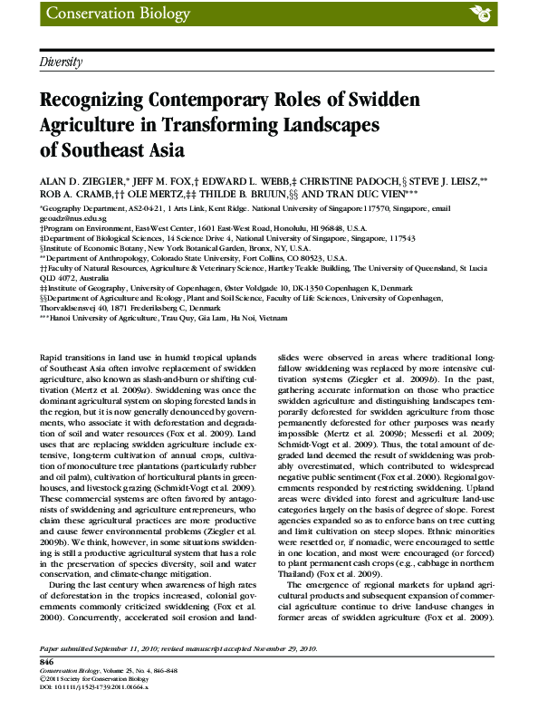 (PDF) Recognizing contemporary roles of swidden agriculture in ...