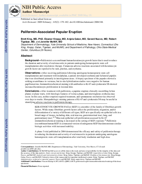 (PDF) Palifermin-Associated Papular Eruption