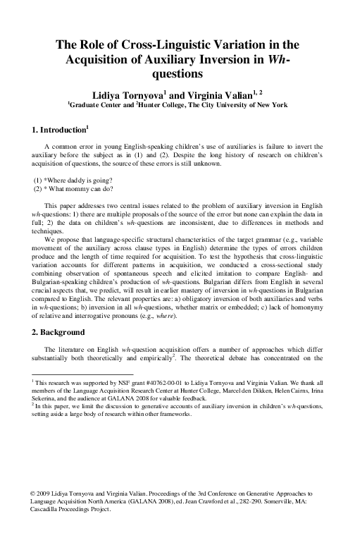 (PDF) The Role of Cross-Linguistic Variation in the Acquisition of Auxiliary Inversion in Wh ...