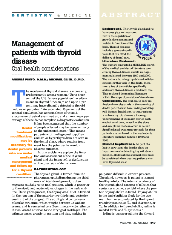 (PDF) Management of patients with thyroid disease: Oral health ...
