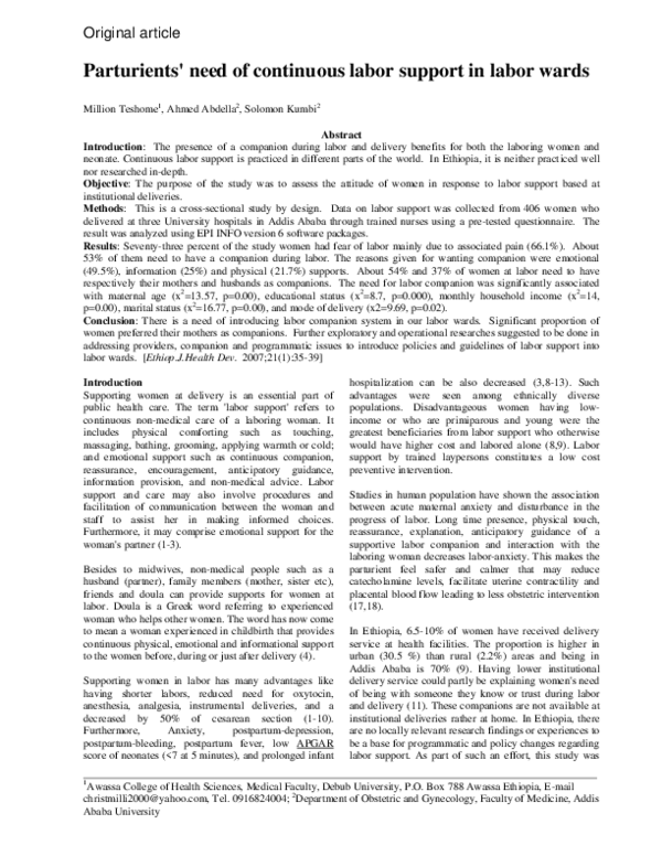 (PDF) Parturients' need of continuous labor support in labor wards