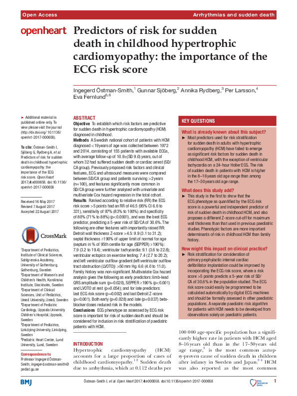 (PDF) Predictors of risk for sudden death in childhood hypertrophic ...