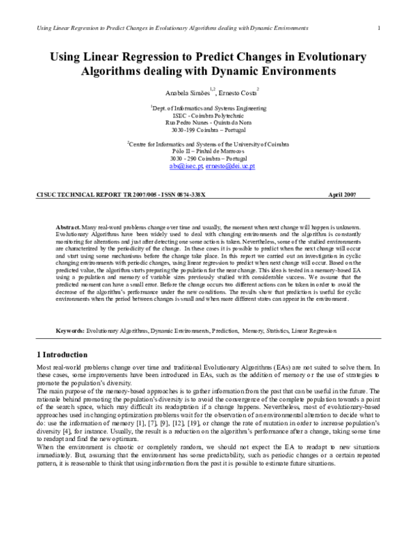 (PDF) Using Linear Regression to Predict Changes in Evolutionary Algorithms dealing with Dynamic ...