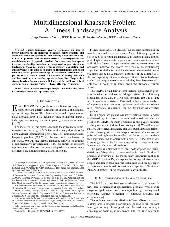 (PDF) Multidimensional Knapsack Problem: A Fitness Landscape Analysis