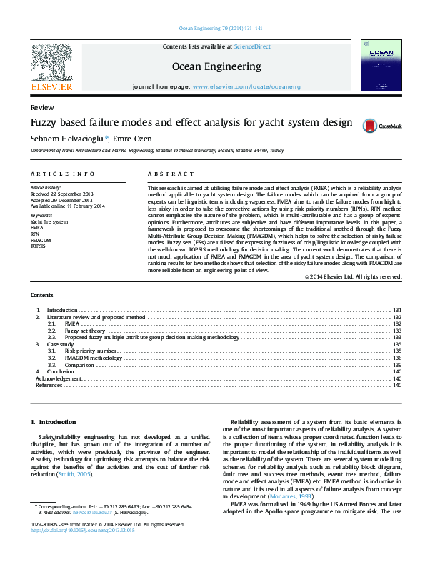 (PDF) Fuzzy based failure modes and effect analysis for yacht system design