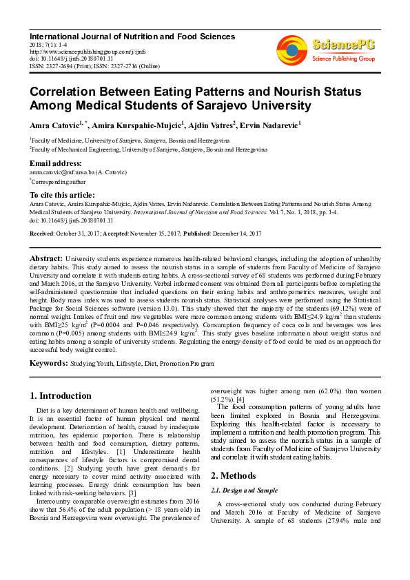 (PDF) Correlation Between Eating Patterns and Nourish Status Among ...