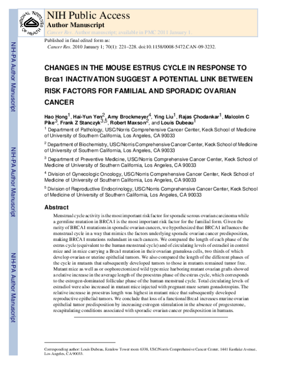(PDF) Changes in the Mouse Estrus Cycle in Response to Brca1 ...