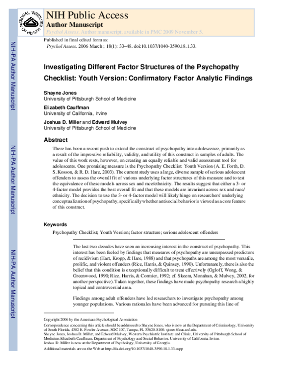 (PDF) Investigating different factor structures of the Psychopathy ...