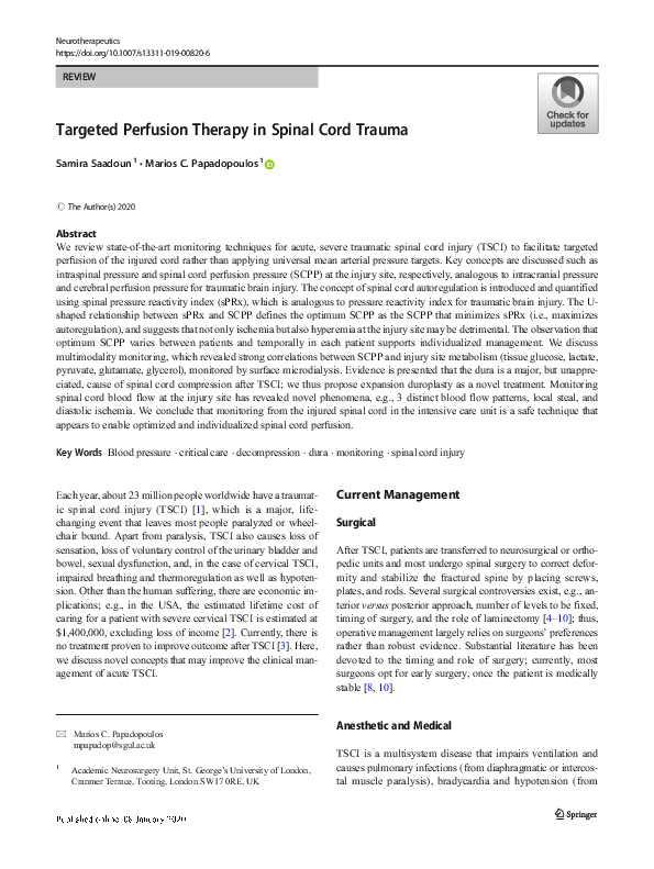 (PDF) Targeted Perfusion Therapy in Spinal Cord Trauma