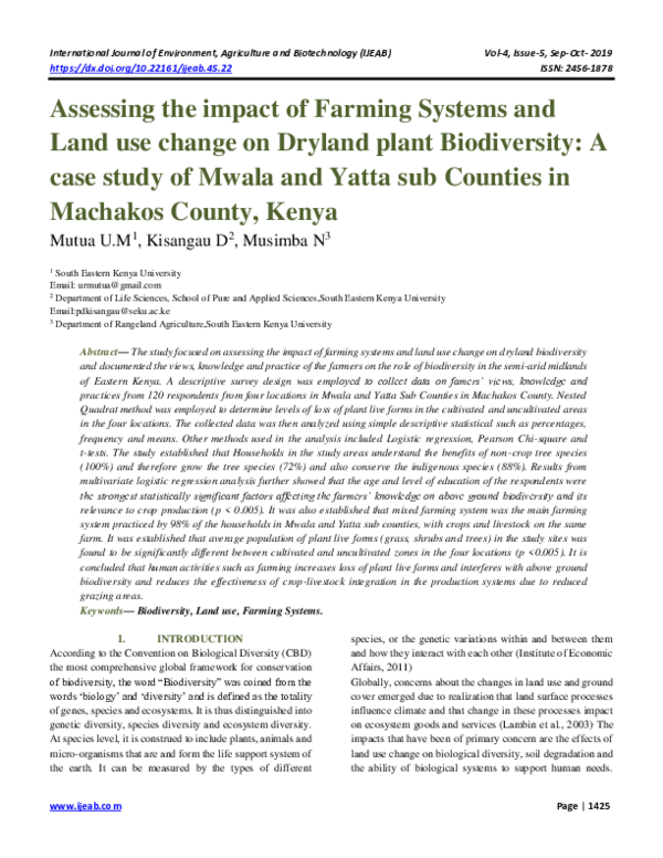 (PDF) Assessing the impact of Farming Systems and Land use change on ...