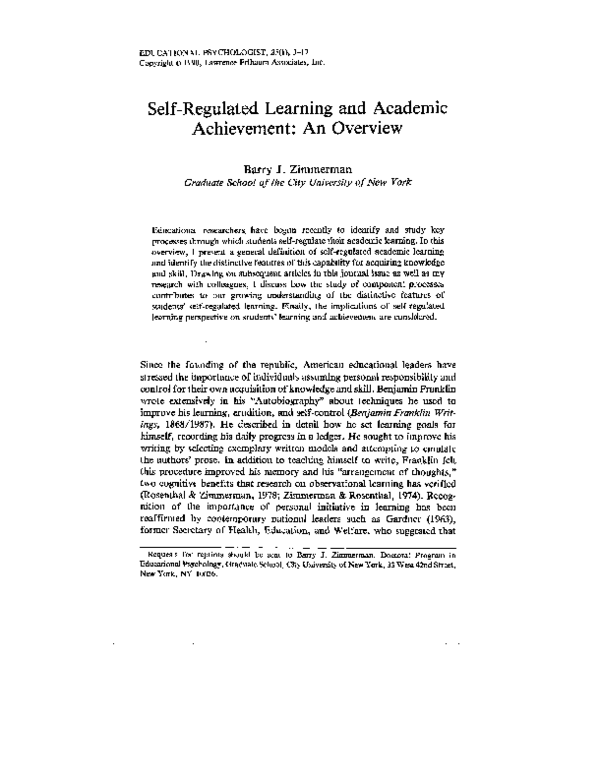 (PDF) Self-regulated learning and academic achievement: A Vygotskian view