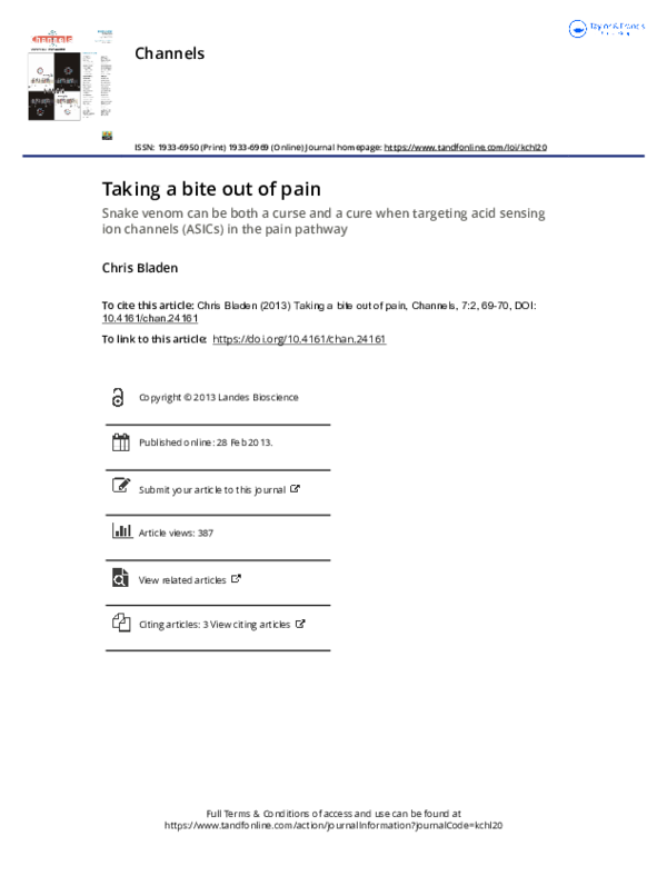(PDF) Taking a bite out of pain: Snake venom can be both a curse and a ...