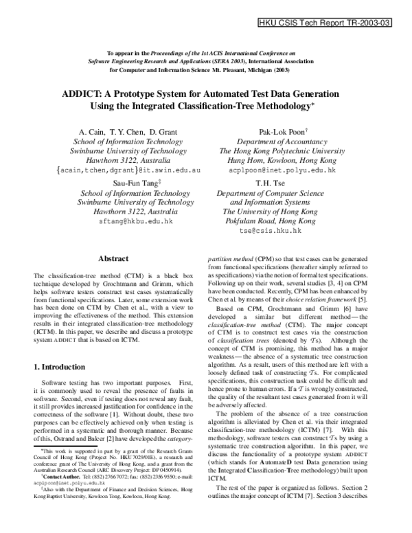 Pdf Addict A Prototype System For Automated Test Data Generation Using The Integrated