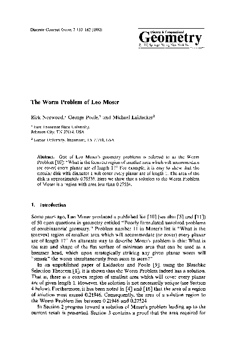 (PDF) The Worm Problem of Leo Moser