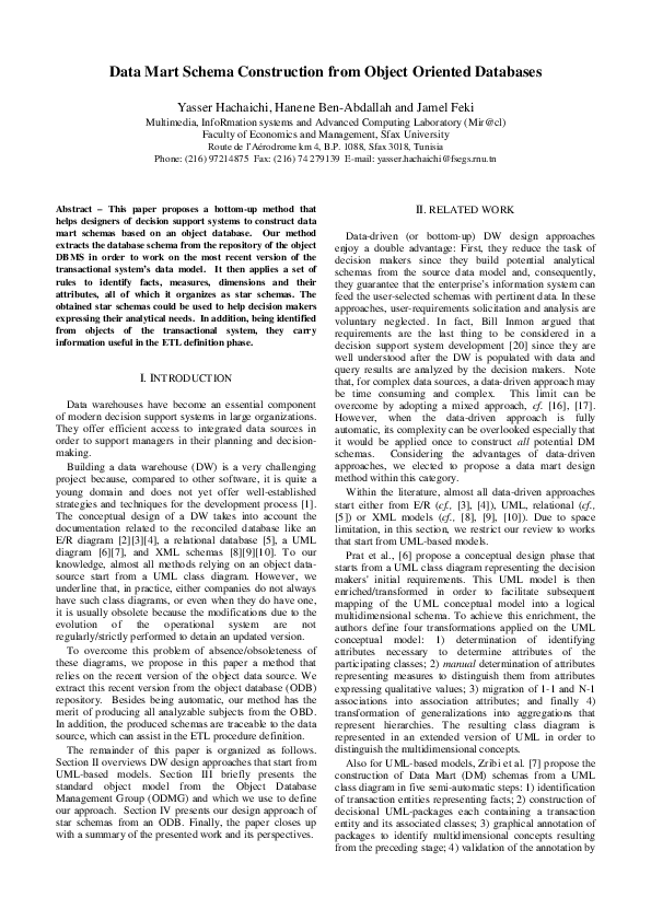(PDF) Data Mart Schema Construction from Object Oriented Databases
