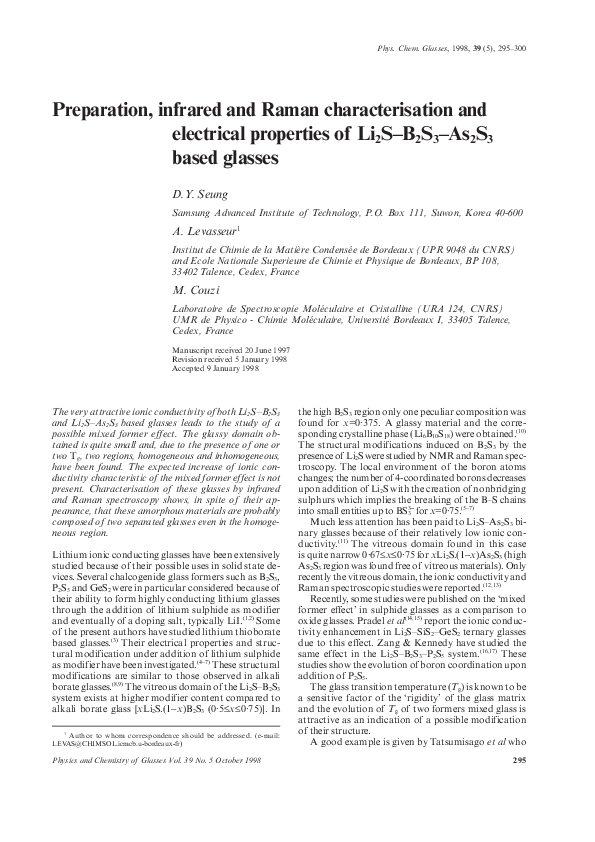 (PDF) Raman spectroscopic study of Li3AsS3 crystal and As2S3-Li2S based ...