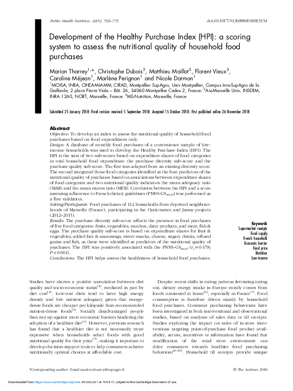 (PDF) Development of the Healthy Purchase Index (HPI): a scoring system ...