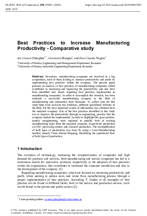 (PDF) Best Practices to Increase Manufacturing Productivity - Comparative study