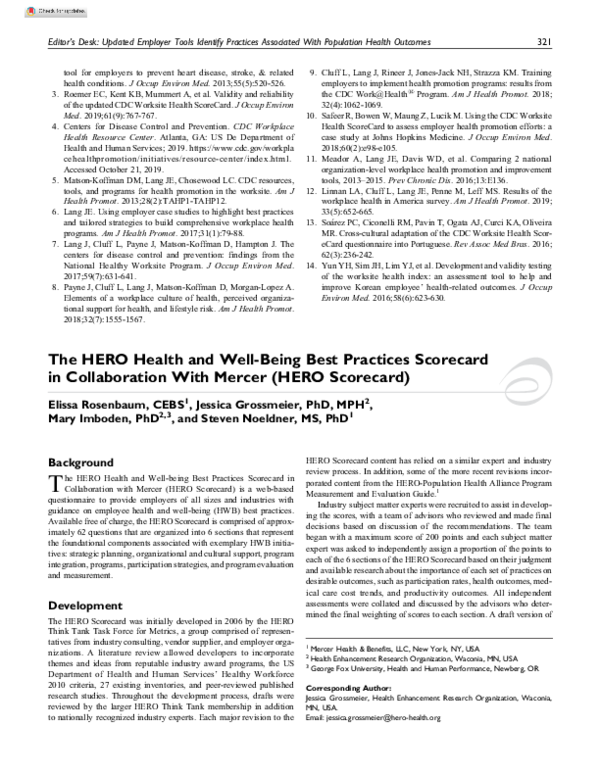 (PDF) The HERO Health and Well-Being Best Practices Scorecard in ...