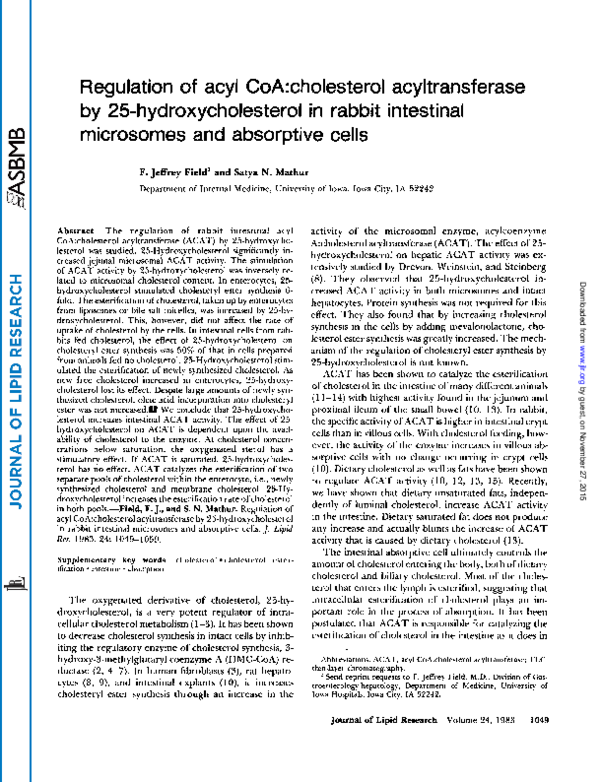 (PDF) Regulation of acyl-CoA: cholesterol acyltransferase activity in ...