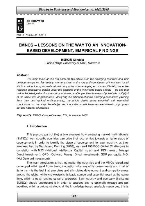(PDF) EMNCS – Lessons On The Way To An Innovationbased Development ...