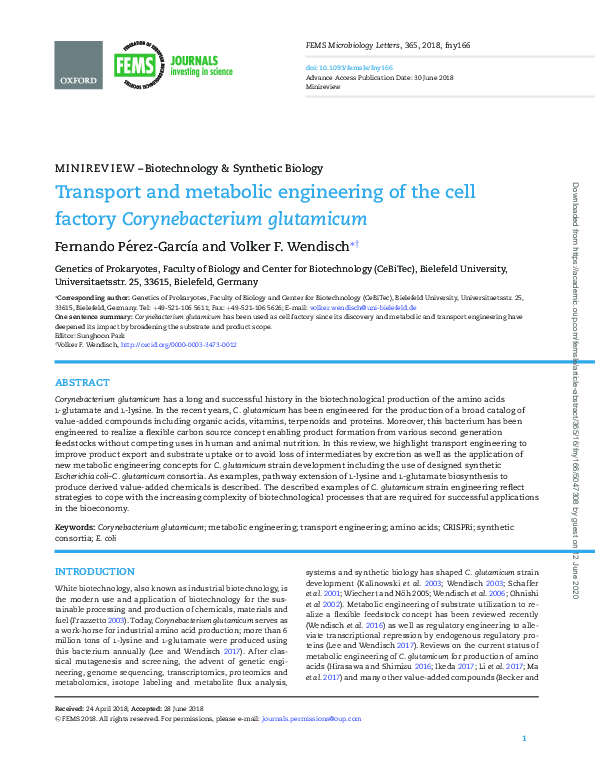 (PDF) Transport and metabolic engineering of the cell factory ...