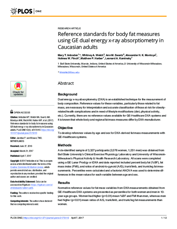 (PDF) Reference standards for body fat measures using GE dual energy x ...