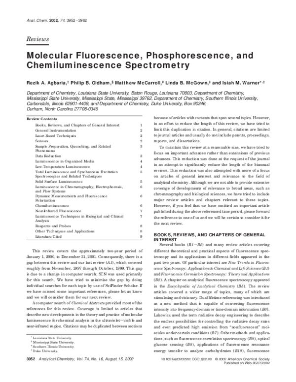 (PDF) Molecular Fluorescence, Phosphorescence, and Chemiluminescence ...