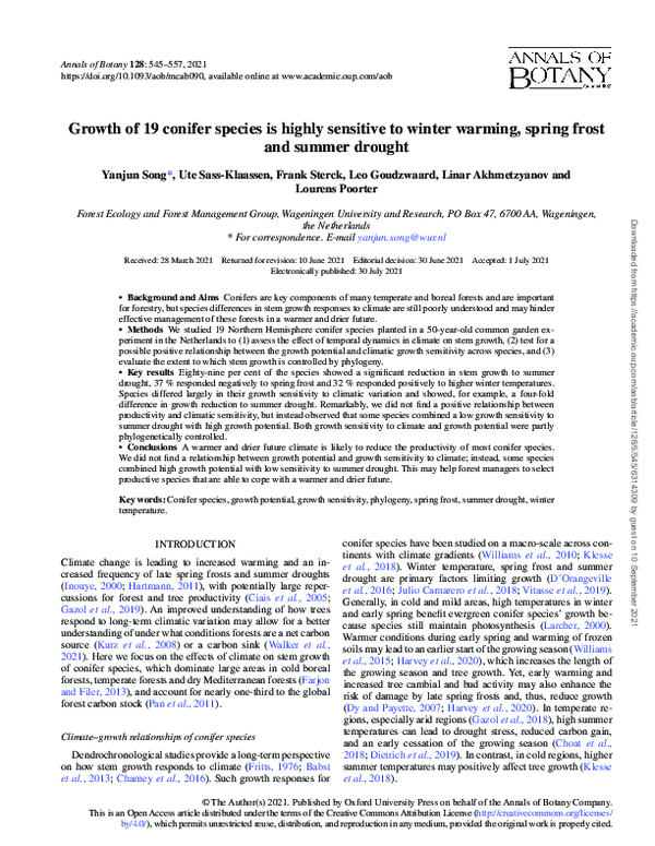 (PDF) Growth of 19 conifer species is highly sensitive to winter ...