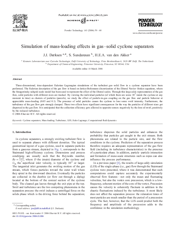 (PDF) Simulation of mass-loading effects in gas–solid cyclone separators