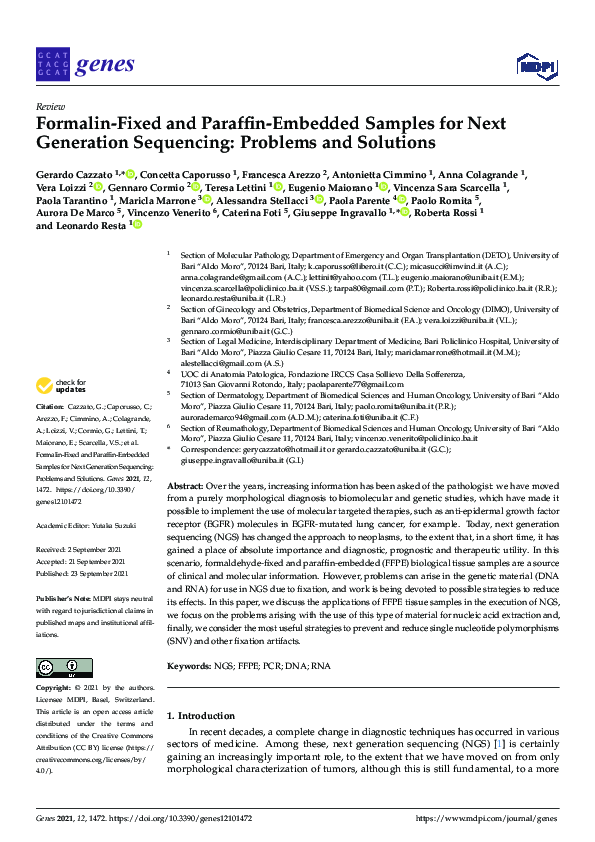 Pdf Formalin Fixed And Paraffin Embedded Samples For Next Generation Sequencing Problems And